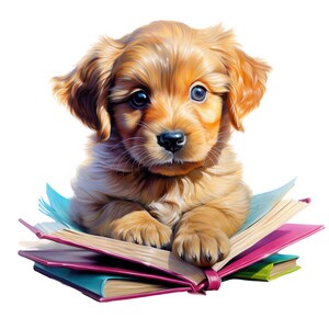 15 Puppy Dog Reading Book Clipart Bundle, High-quality JPG, Craft Art ...