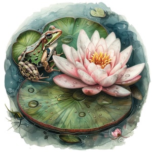 Frog on a Lily Pad With Flower Clipart Bundle, 16 High-quality JPG ...
