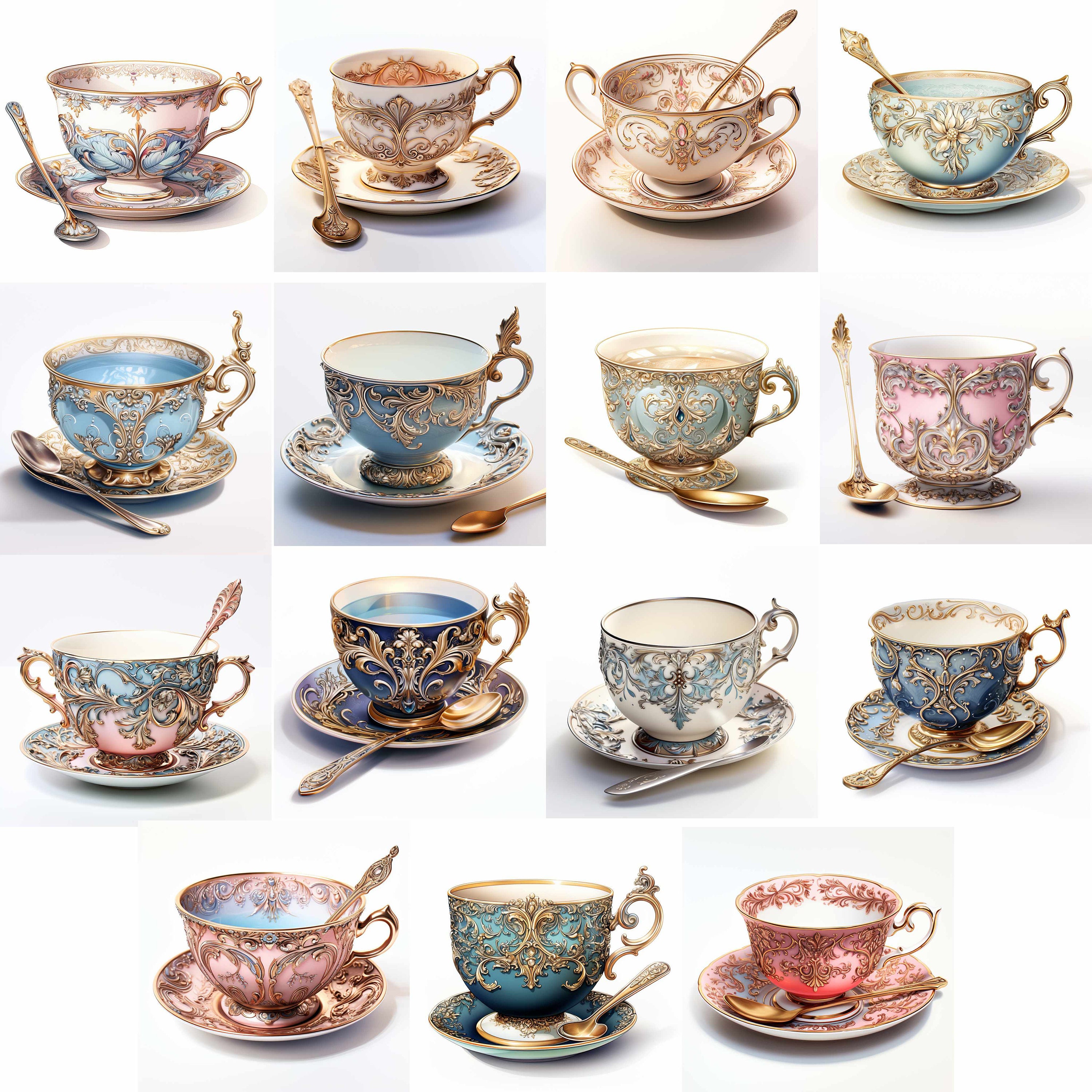 Fancy Teacup Clipart Bundle, High-quality JPG, Craft Art, Card Making ...