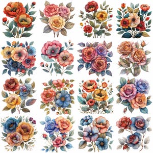 16 Folk Art Roses Clipart Bundle, 16 High-quality JPG, Craft Art, Card ...