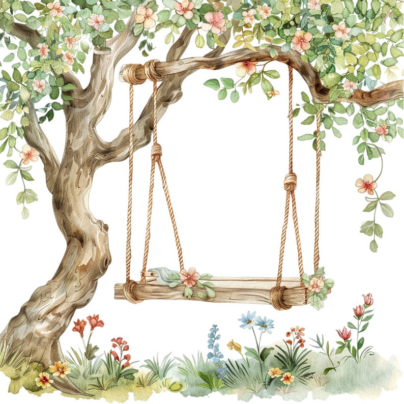 Floral Flower Tree Swing Clipart Bundle, High-quality JPG, Craft Art ...