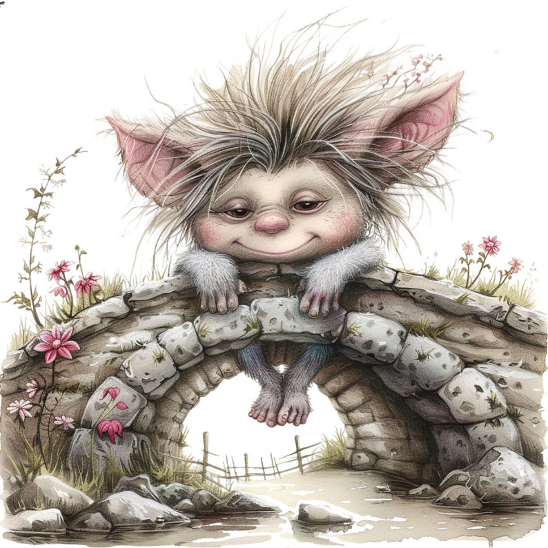12 Cute Troll and Bridge Clipart Bundle, 12 High-quality JPG, Craft Art ...