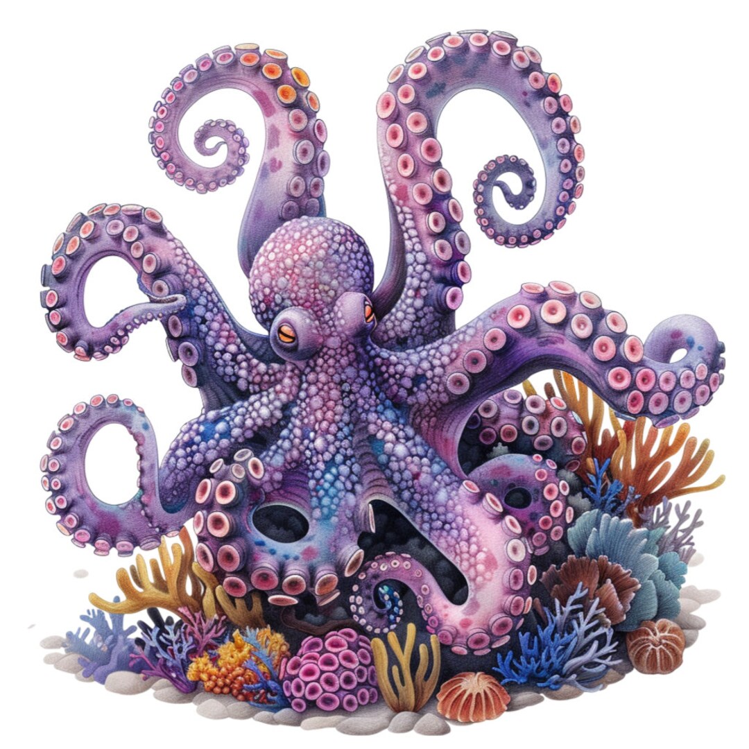 Octopus on Ocean Coral Clipart Bundle, 16 High-quality JPG, Craft Art ...