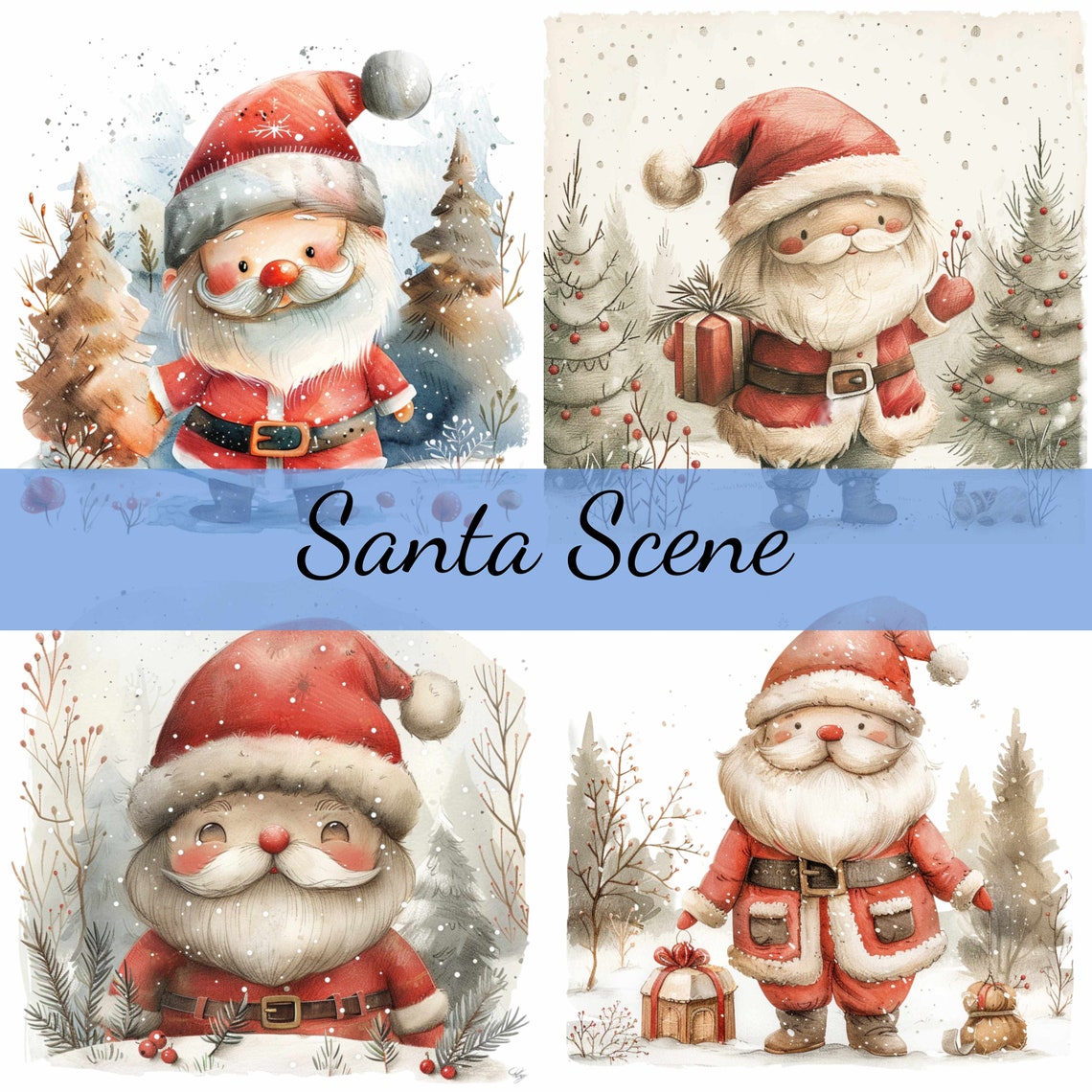 16 Santa at Christmas Time Clipart Bundle, 16 High-quality JPG, Craft ...