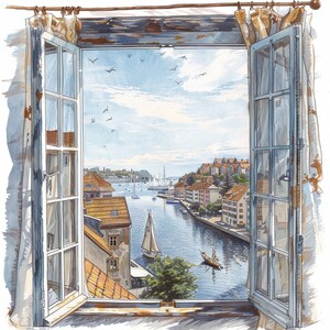 Harbor Boat View From Window Clipart Bundle, 16 High-quality JPG, Craft ...