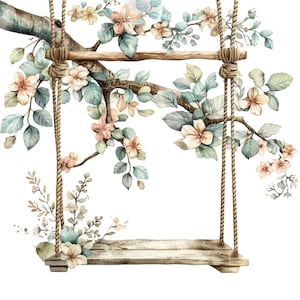 Floral Flower Tree Swing Clipart Bundle, High-quality JPG, Craft Art ...