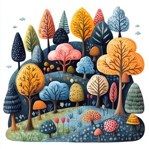 16 Folk Art Woods and Trees Clipart Bundle, High-quality JPG, Craft Art ...