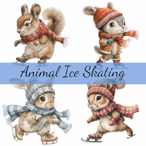 15 Cute Woodland Animals Ice Skating Clipart Bundle, High-quality JPG ...