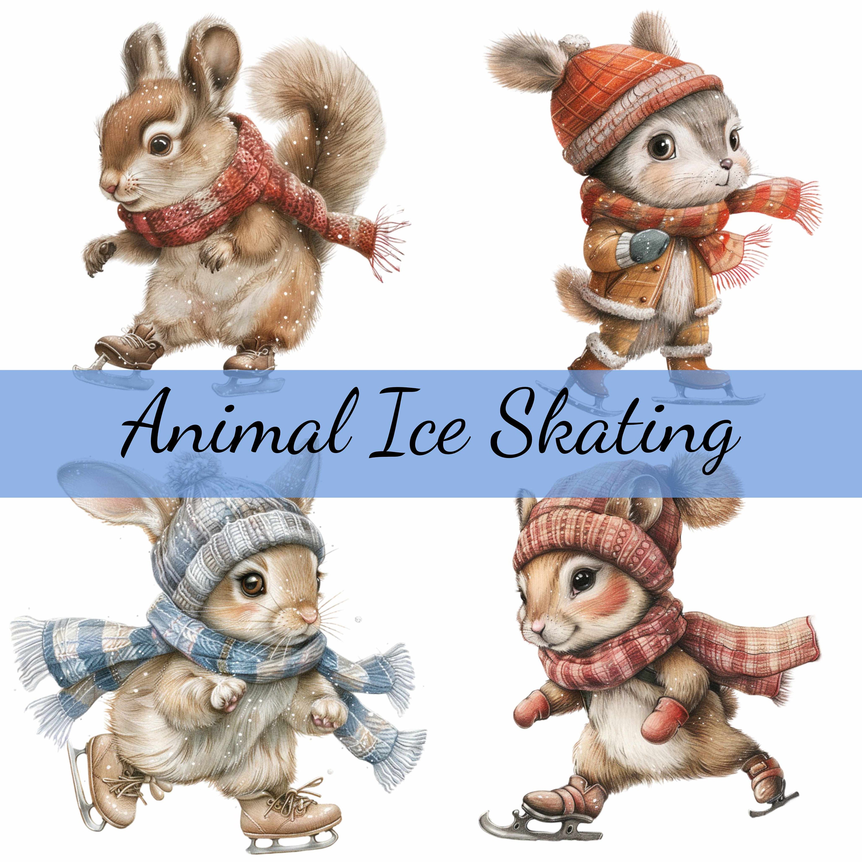 15 Cute Woodland Animals Ice Skating Clipart Bundle, High-quality JPG ...