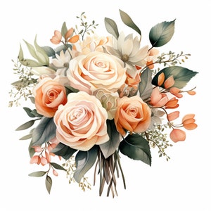 12 Peach Flower Wedding Bouquet Clipart Bundle, High-quality JPG, Craft ...