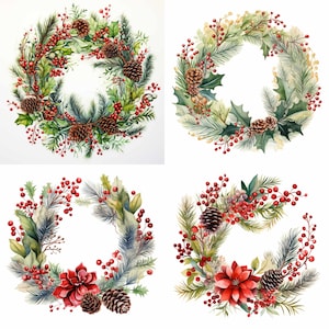 14 Christmas Winter Wreath Clipart Bundle, 14 High-quality JPG, Nursery ...