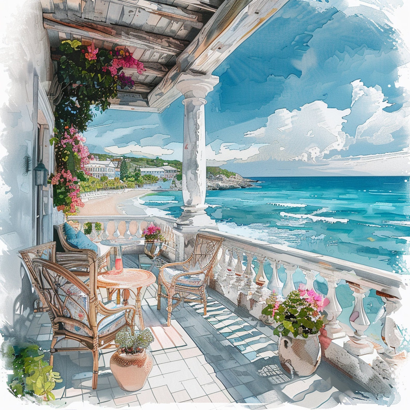 16 Porch Veranda Ocean View Clipart Bundle, 16 High-quality JPG, Craft ...