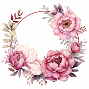 Pink Peony Flower Wreaths Clipart Bundle, High-quality JPG, Craft Art ...