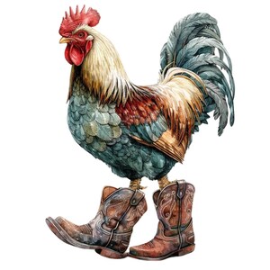 16 Rooster Chicken Boots Overalls Cowboy Hat 16 Clipart Bundle ...