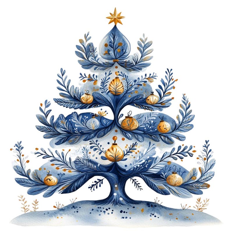 Folk Art Blue Christmas Tree 16 Clipart Bundle, Transparent PNG ...