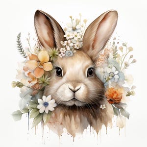 14 Boho Easter Bunny W Flowers Clipart Bundle, High-quality JPG, Craft ...