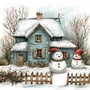 16 Winter Farm House With Snowman Clipart Bundle, 16 High-quality JPG ...