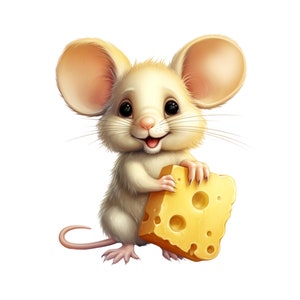 Cute Mouse With Cheese Clipart Bundle, High-quality JPG, Craft Art ...