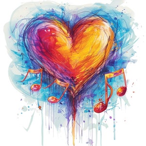 Hearts and Music Notes Love Clipart Bundle, 15 High-quality JPG, Craft ...