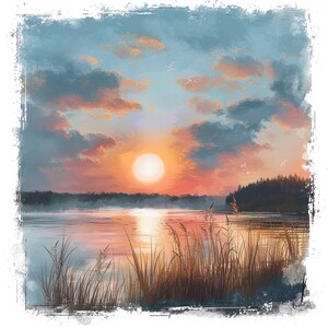 Sunset on a Pond Lake Clipart Bundle, 15 High-quality JPG, Craft Art ...