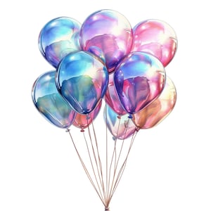 Iridescent Balloons Clipart Bundle, 14 High-quality JPG, Craft Art ...