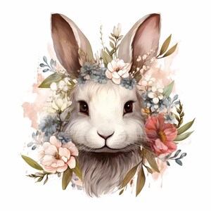 14 Boho Easter Bunny W Flowers Clipart Bundle, High-quality JPG, Craft ...