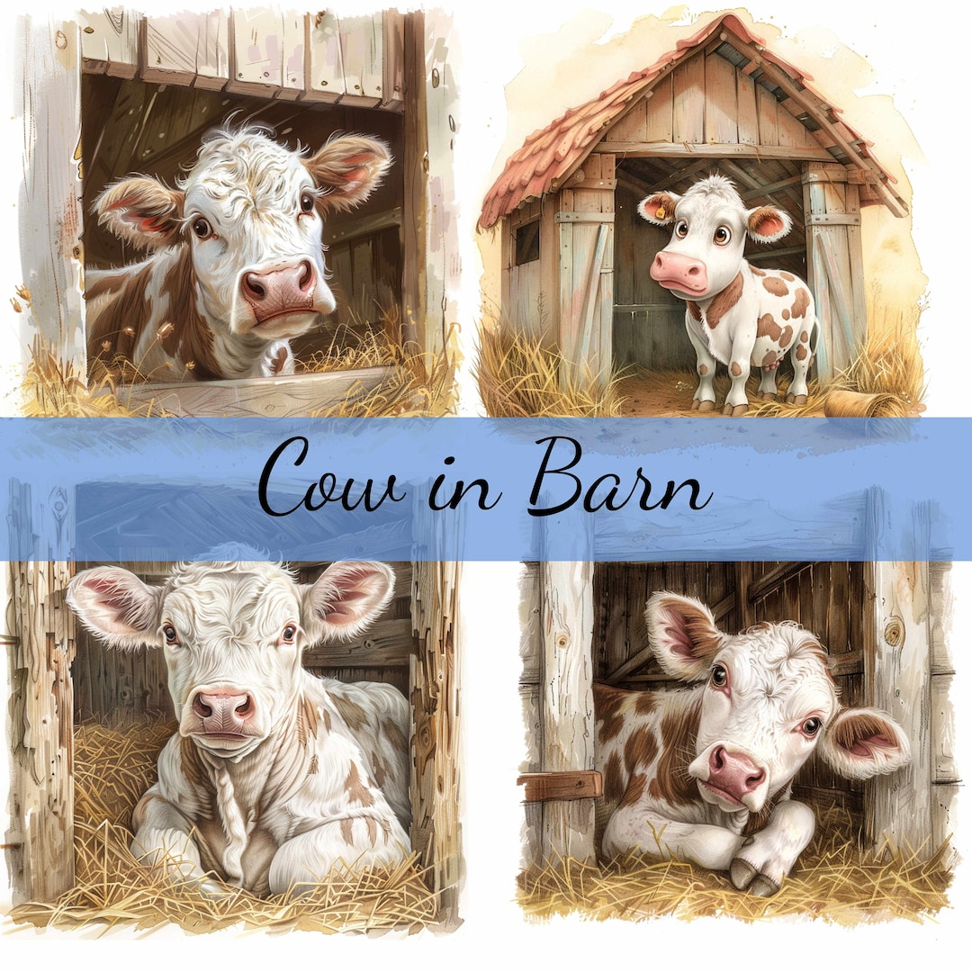 15 Cow in a Barn Clipart Bundle,15 High-quality JPG, Craft Art, Card ...
