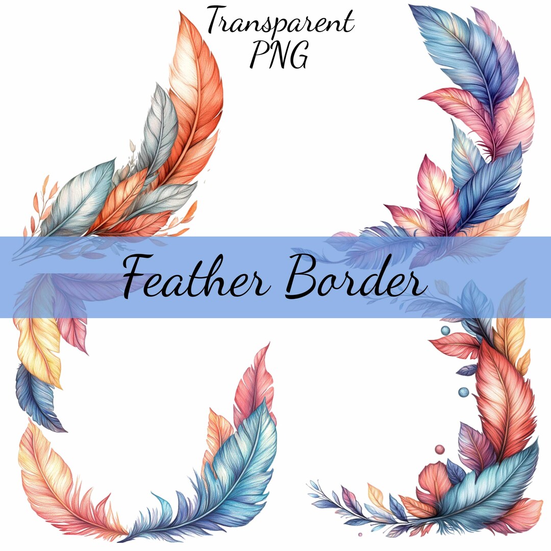 16 Boho Feather Border Frame Corner Clipart Bundle 16 Transparent PNG ...