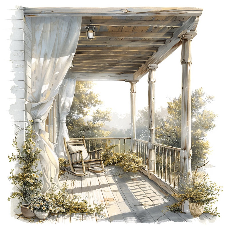 15 Porch Veranda Meadow View Clipart Bundle, 15 High-quality JPG, Craft ...