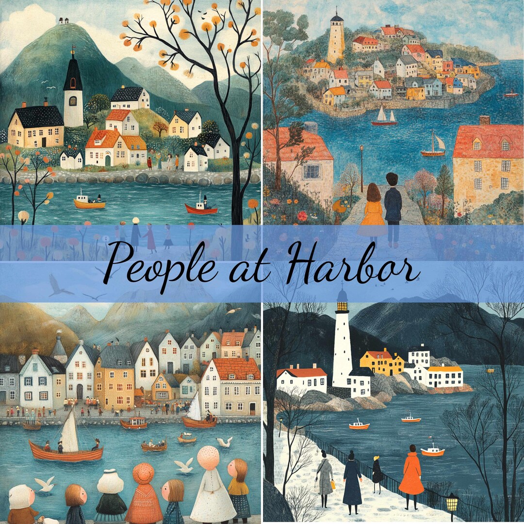 16 People at the Harbor Boats Clipart Bundle, 16 High-quality JPG, Card ...
