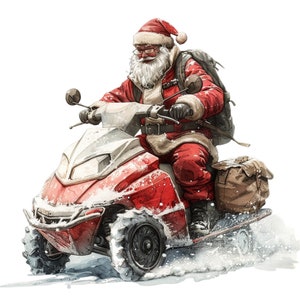Santa on Snowmobile Clipart Bundle, 16 High-quality JPG, Craft Art ...