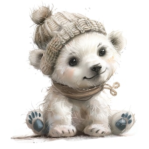 16 Polar Bear Cubs With Hat Clipart Bundle, 16 High-quality JPG, Craft ...