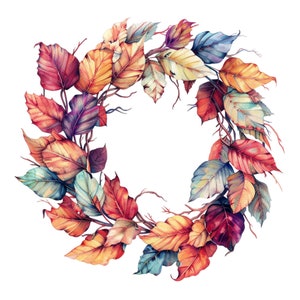 Autumn Fall Leaf Wreath Clipart Bundle, 16 High-quality JPG, Craft Art ...