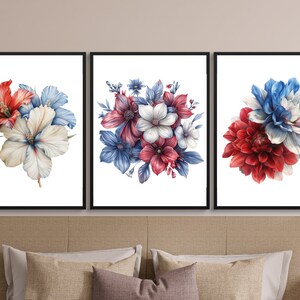 4th Red White Blue Flower Clipart Bundle, 15 High-quality JPG, Craft ...