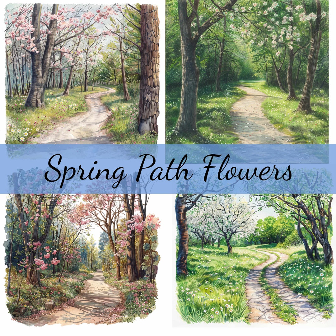 16 Spring Path Through Woods Clipart Bundle, 16 High-quality JPG, Craft ...