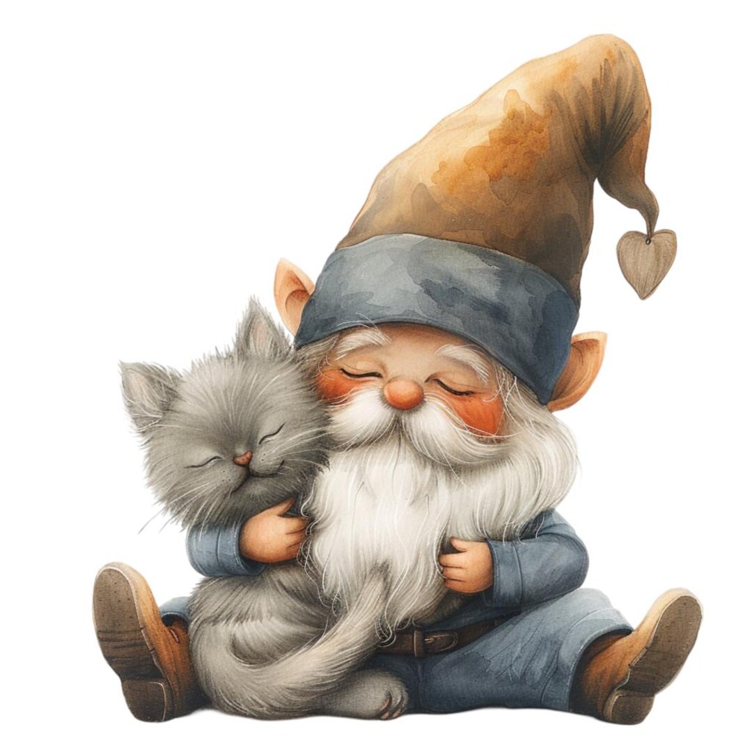Gnome With Cat Kitten Clipart Bundle, 15 JPG and Transparent PNG ...