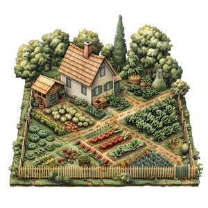 Farm House Garden Clipart Bundle, 12 High-quality JPG, Craft Art, Card ...