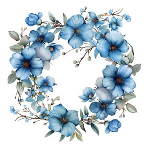 Wreath With Blue Flowers Clipart Bundle, 15 High-quality JPG, Craft Art ...