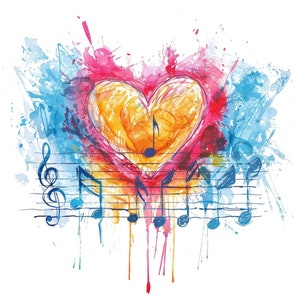 Hearts and Music Notes Love Clipart Bundle, 15 High-quality JPG, Craft ...