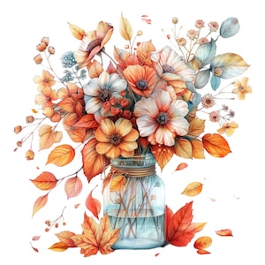 Autumn Leaves Fall Flower Bouquet Clipart Bundle, 16 High-quality JPG ...
