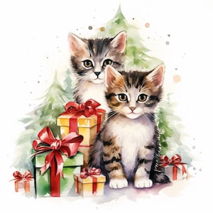 16 Cats With Christmas Tree Clipart Bundle, High-quality JPG, Nursery ...