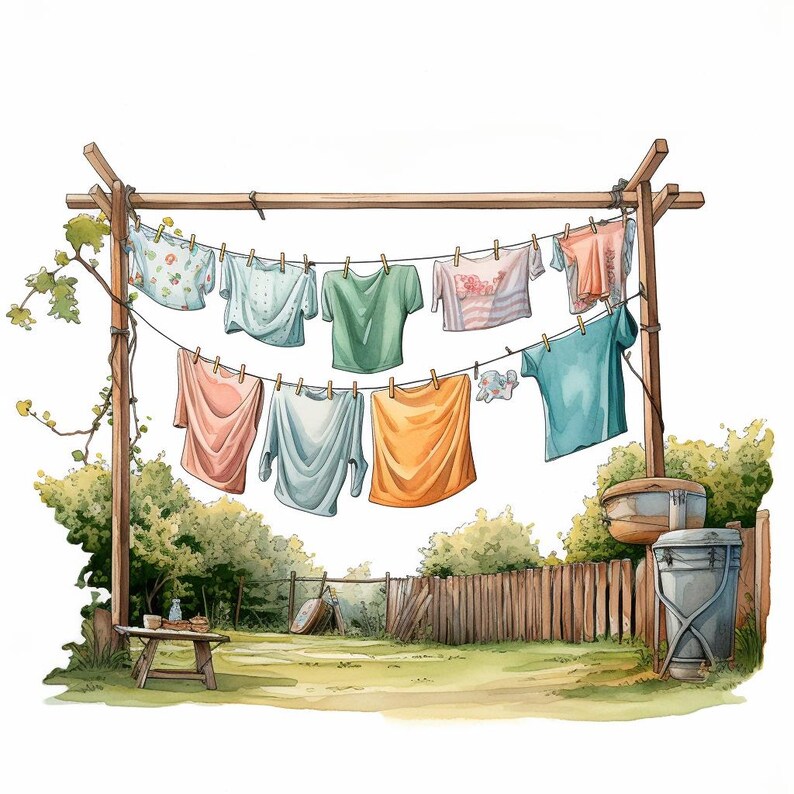 16 Clothesline Clothes Clipart Bundle, High-quality JPG, Craft Art ...