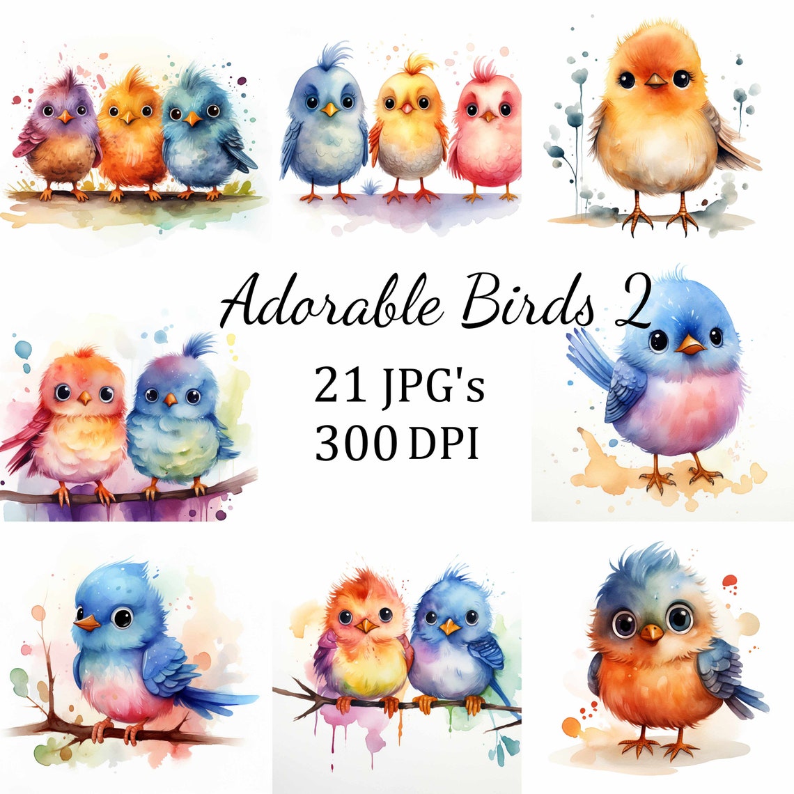 21 Cute Adorable Birds Clipart Bundle, JPG, Card Making, Clip Art ...