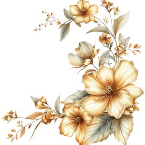 Golden Flower Corner Frame Clipart Bundle, 16 High-quality JPG, Craft ...
