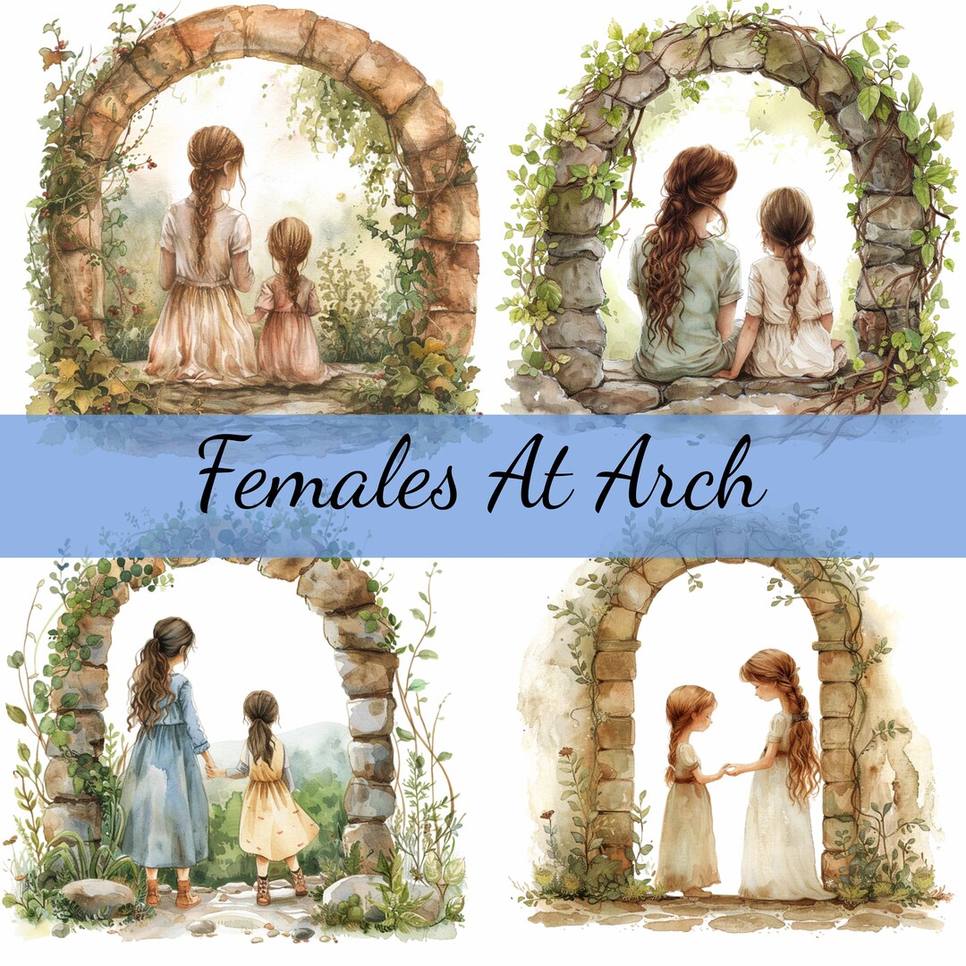 16 Girls Females Under Stone Arch View Clipart Bundle, 16 High-quality ...