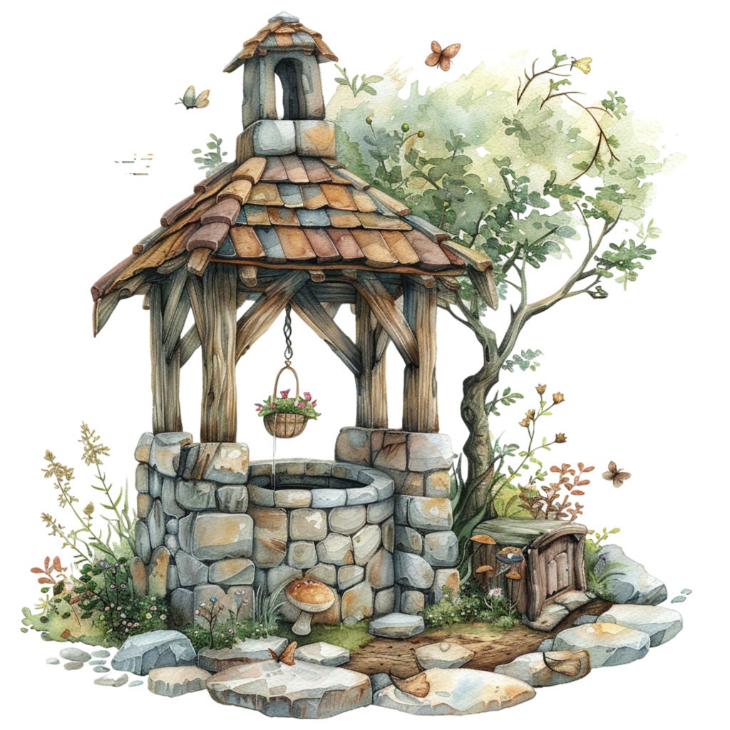 16 Wishing Well Water Well Flowers Clipart Bundle, 16 High-quality JPG ...