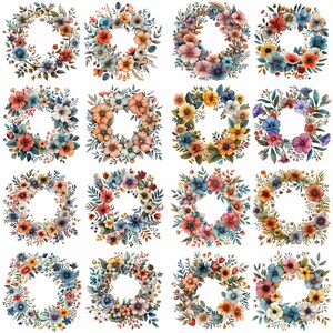Folk Art Floral Wreath and Flowers Clipart Bundle, 16 High-quality JPG ...