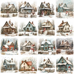 16 Winter Farm House With Snowman Clipart Bundle, 16 High-quality JPG ...