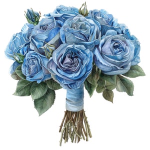 Blue Rose Flower Bouquet Clipart Bundle, 15 High-quality JPG, Craft Art ...