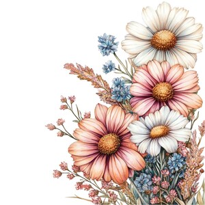 16 Boho Daisy Flower Border Frame Corner Clipart Bundle 16 Transparent ...